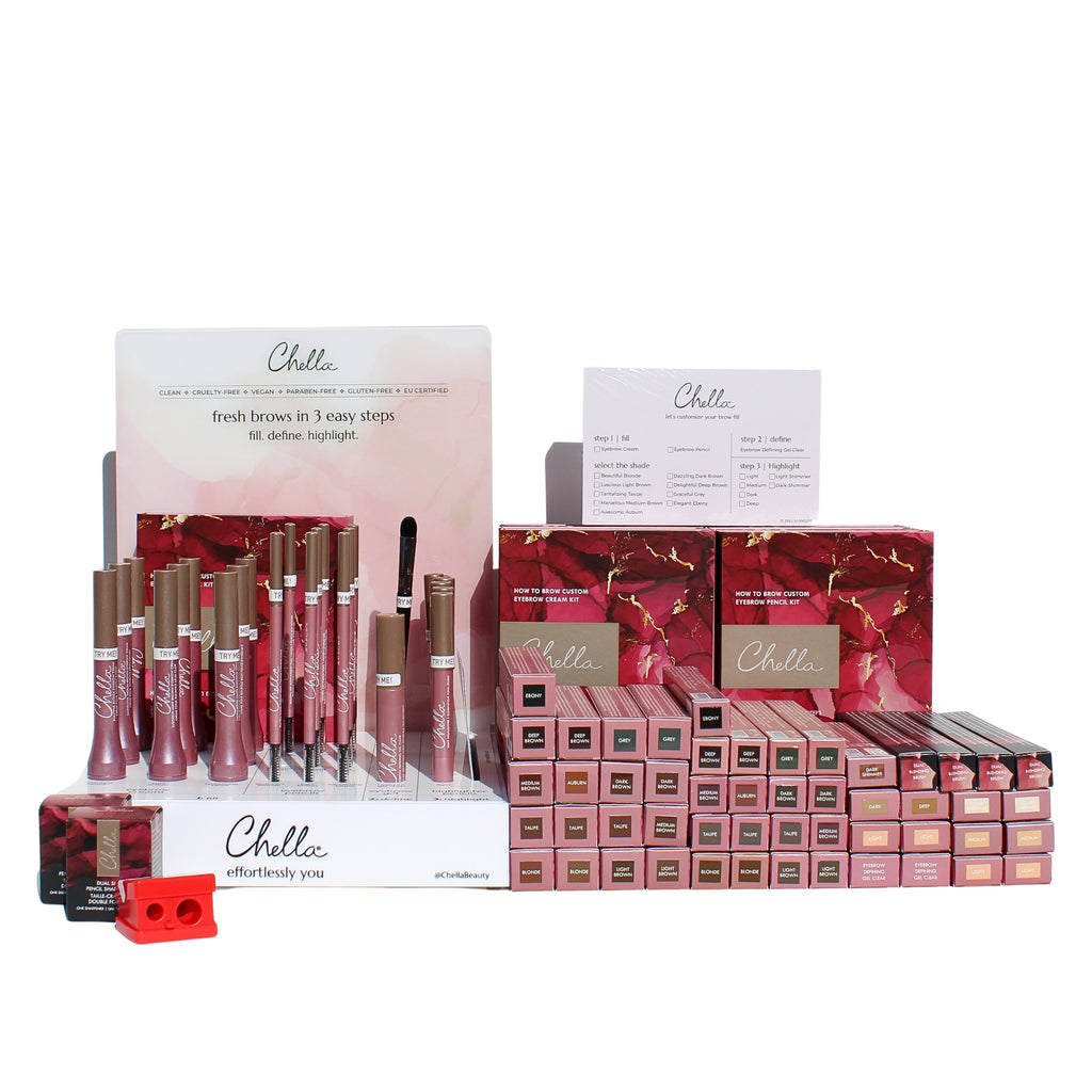 brow tester display filled with retail special – Chella Professional