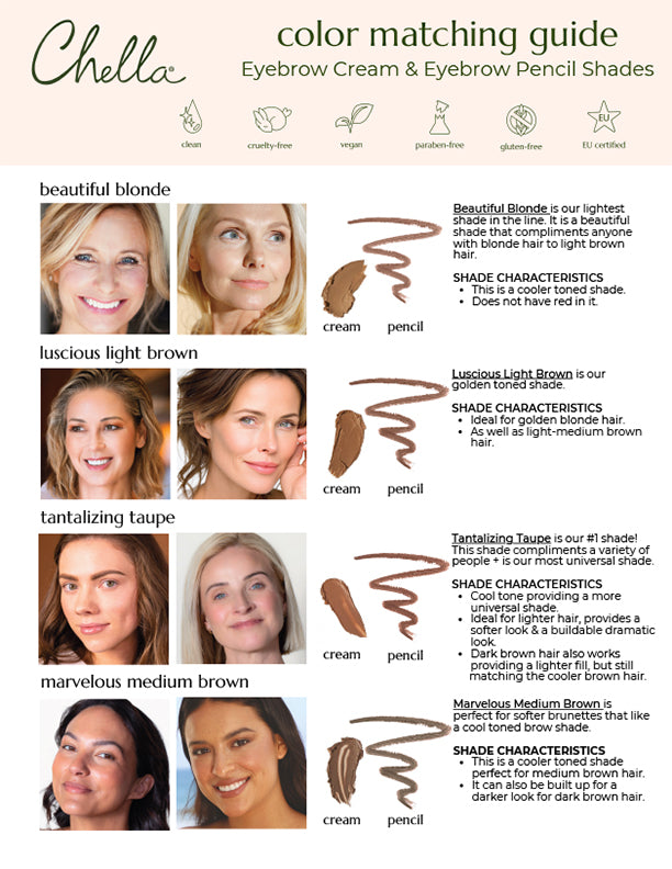color matching guide eyebrow cream & eyebrow pencil shades – Chella ...
